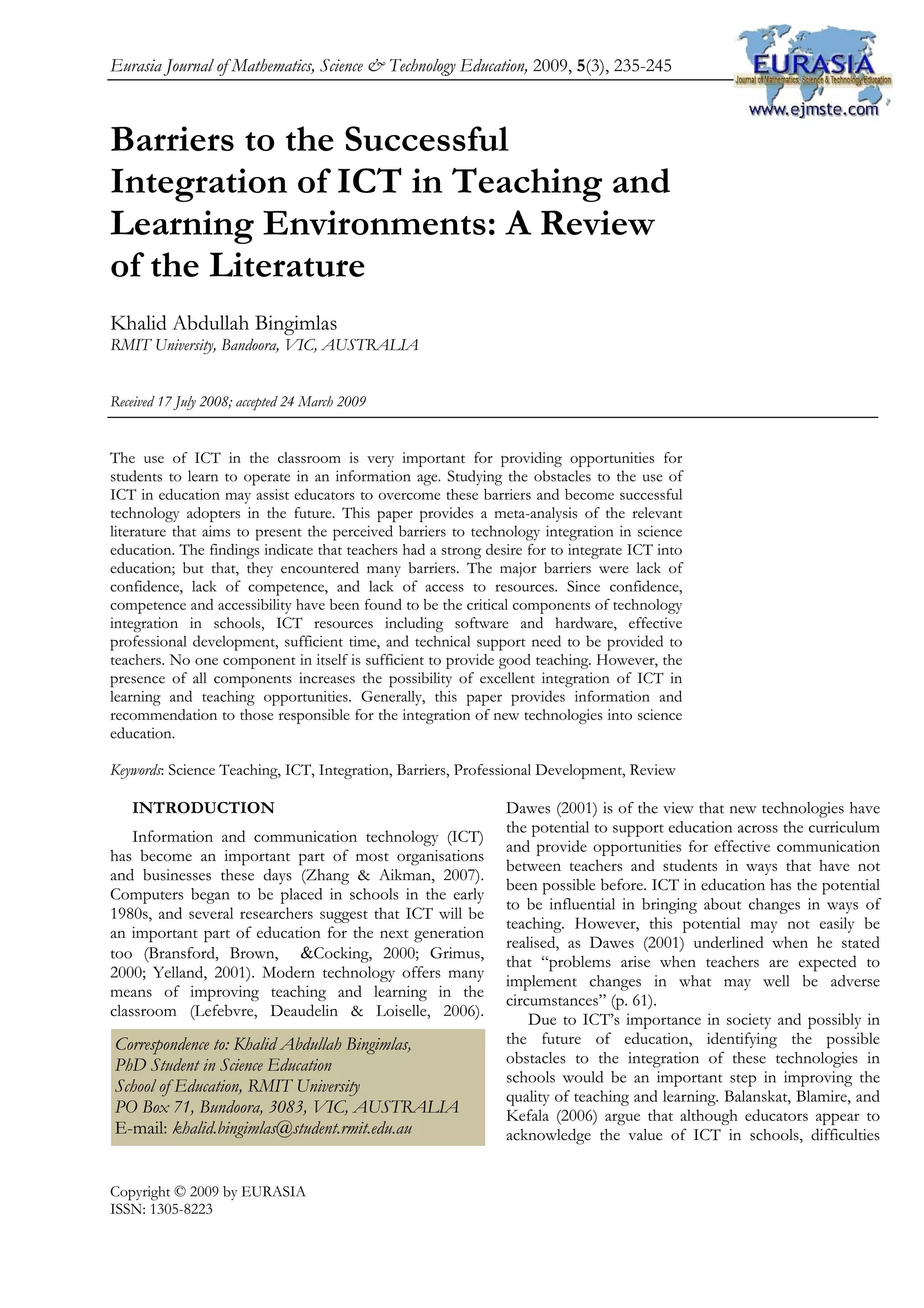 Barriers to the successful integraration of ICT | PDF | IT and Internet ...