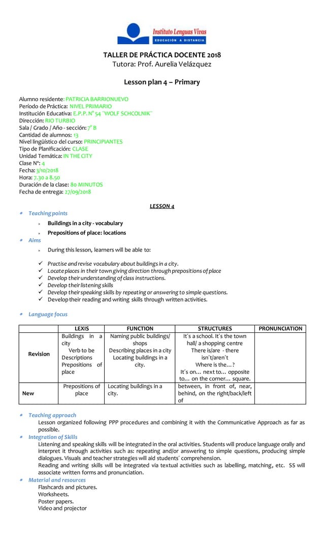 Barrionuevo primary - lesson plan 4 - passed | DOCX | Education