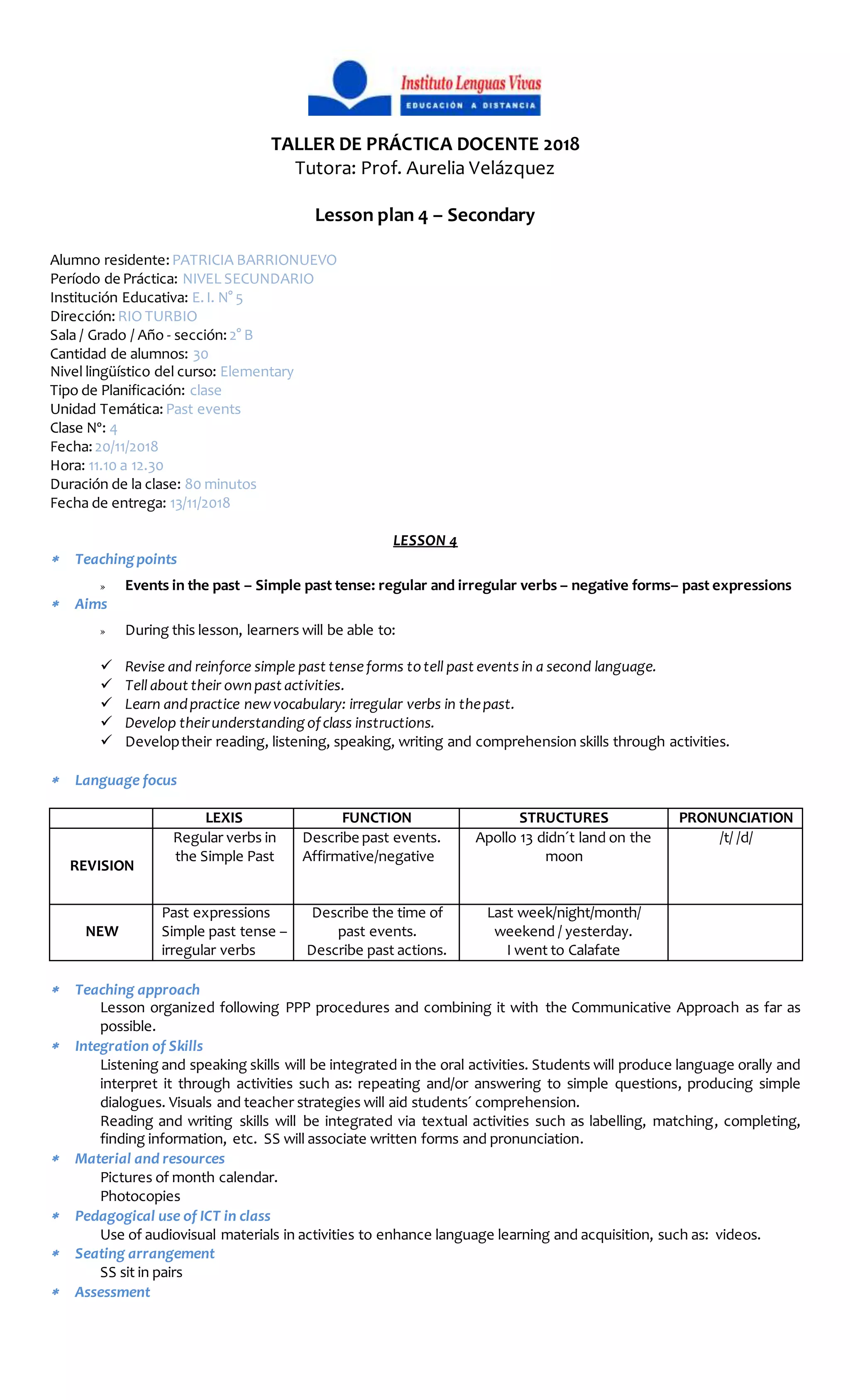 Barrionuevo secondary - lesson plan 4 bis - passed | PDF