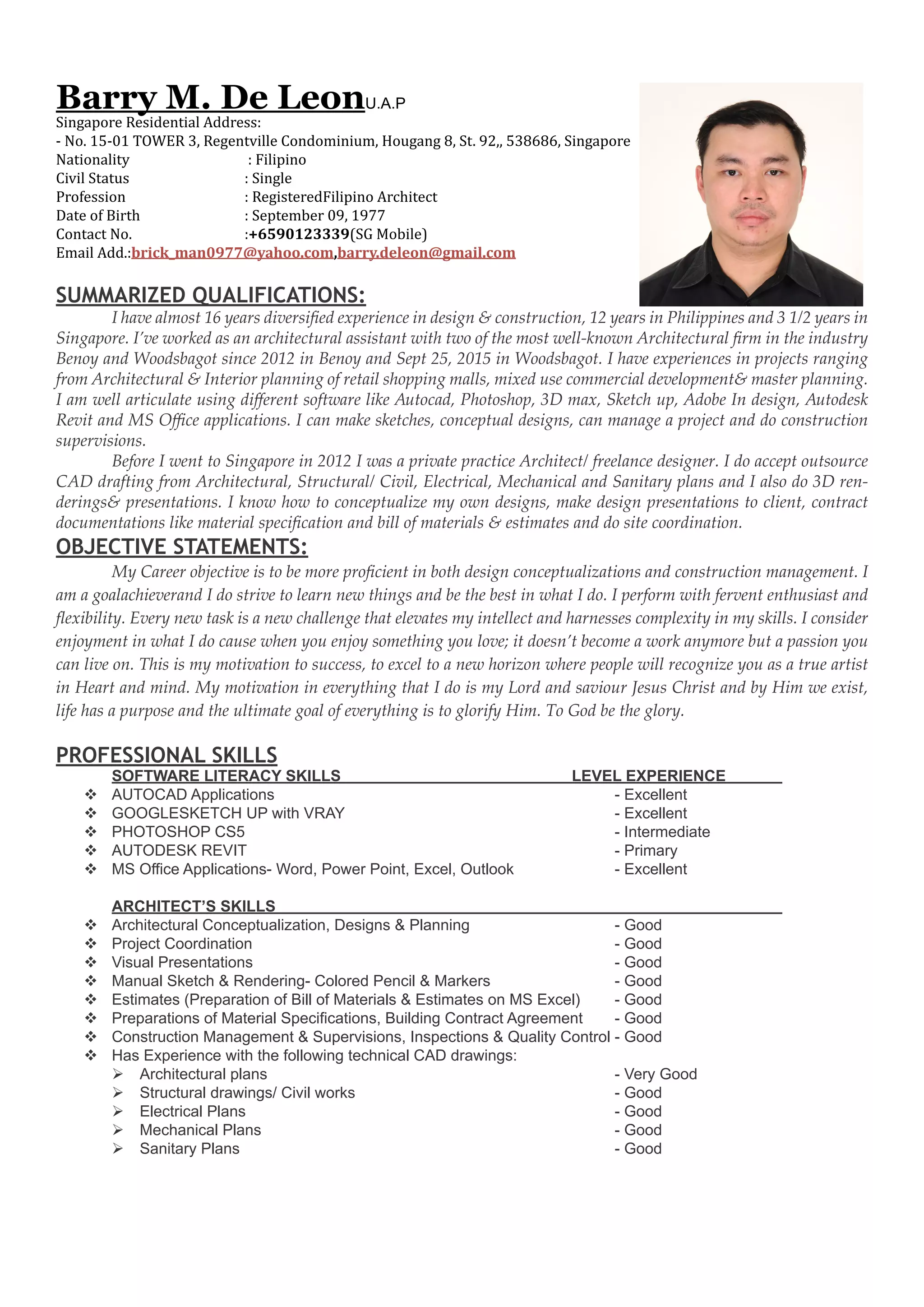 Barry de leon cv 2016 | PDF | Drawing and Sketching | Arts and Crafts