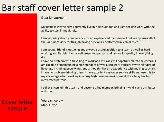 Bar staff cover letter | PPT
