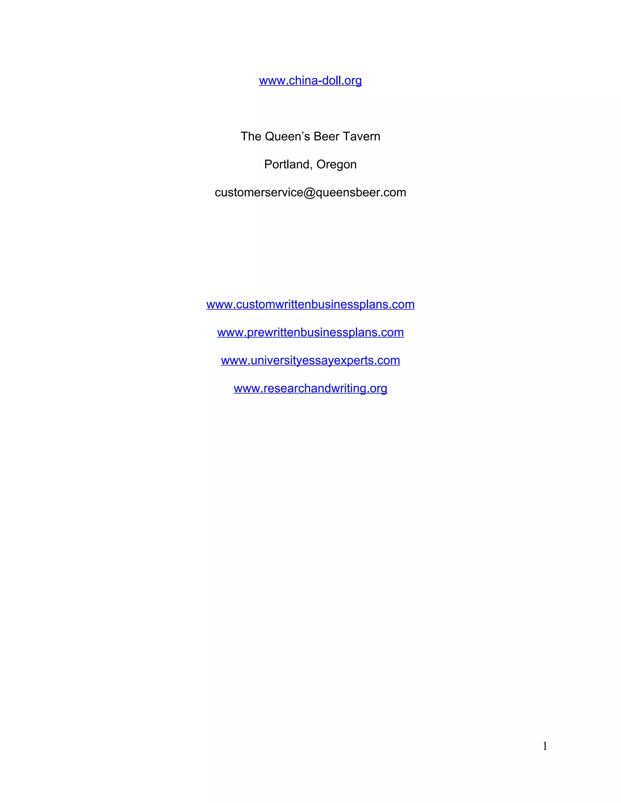 Bar Tavern Business Plan | DOC