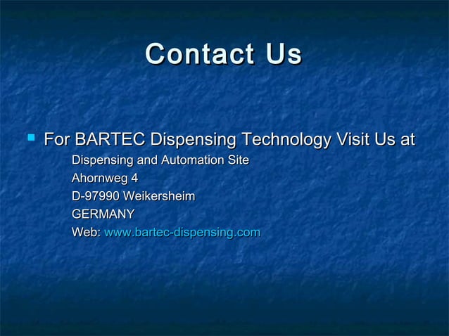 Bartec Dispensing Technology | PPT