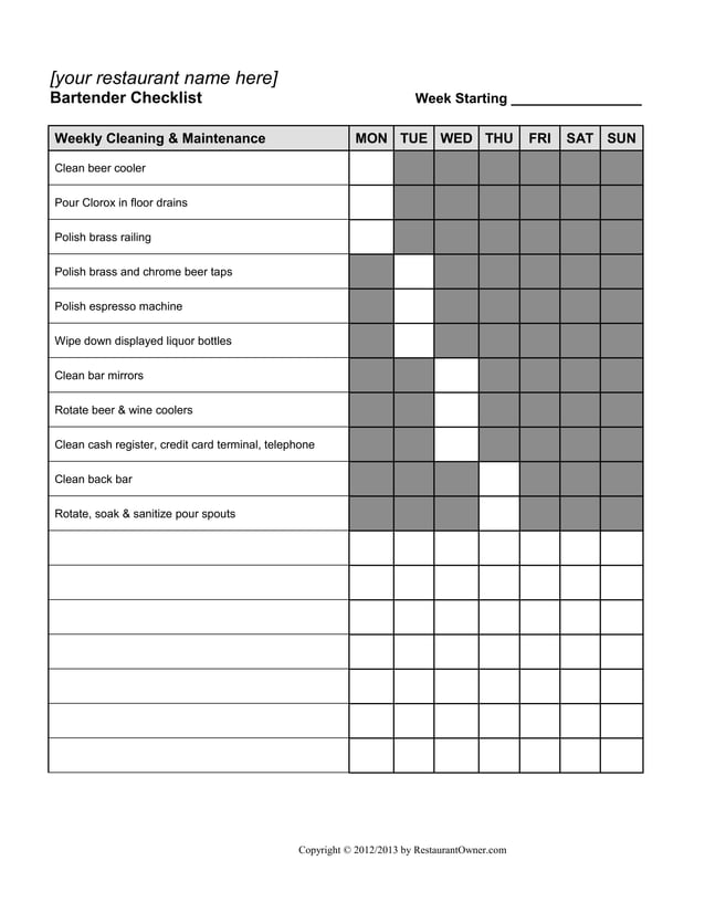 Bartender checklist | DOC