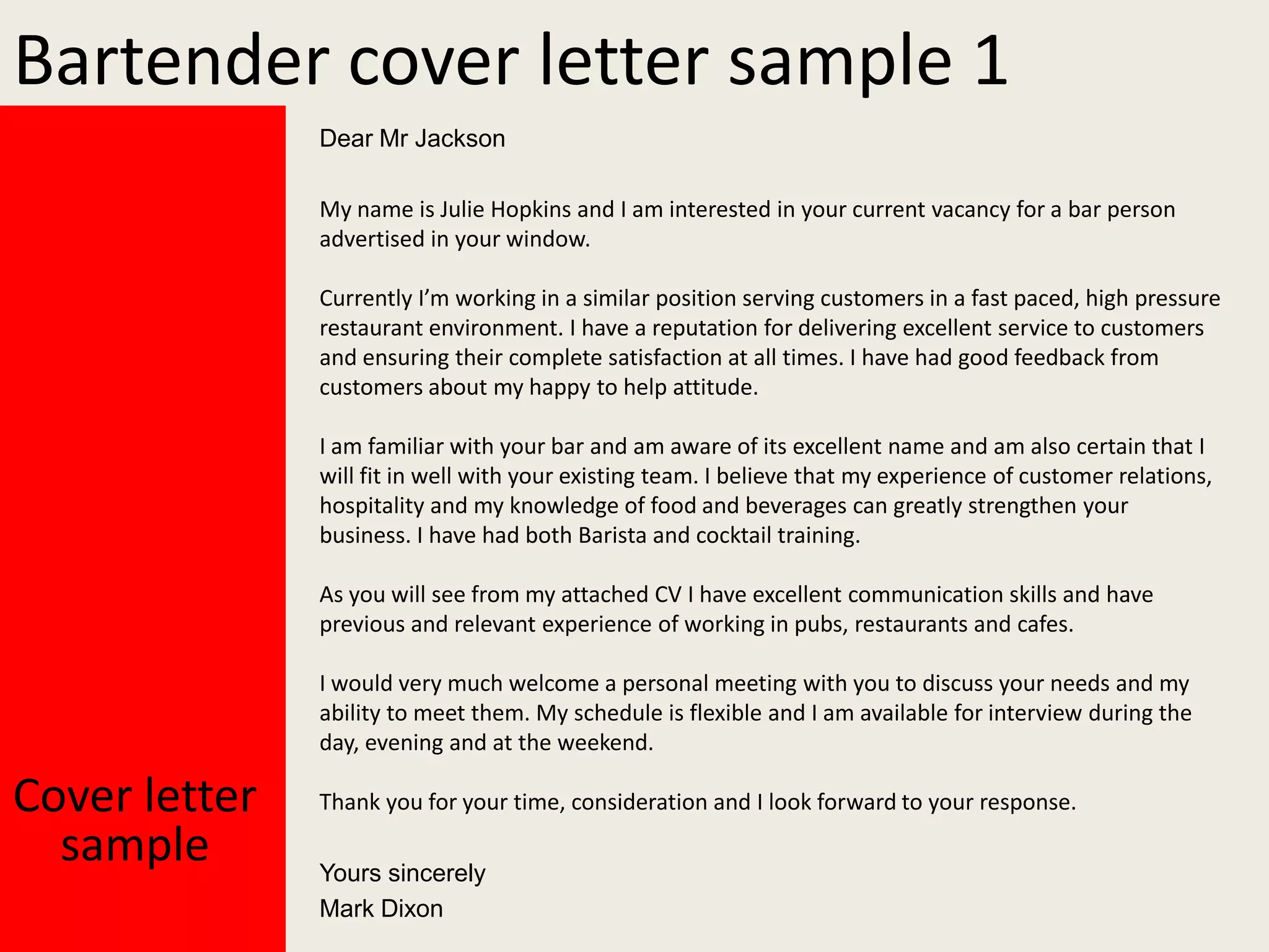 Bartender cover letter | PPTX