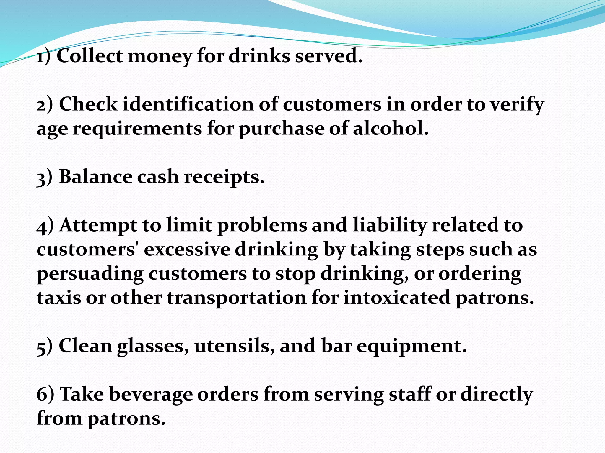 Bartender duties and obligations | PPTX