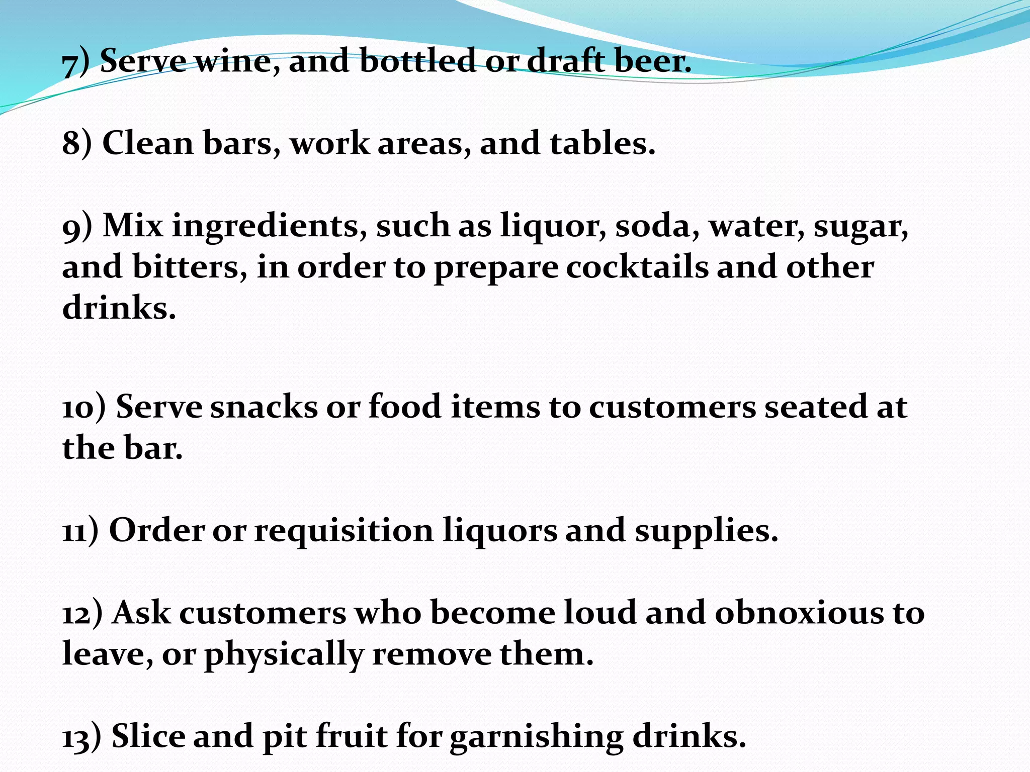 Bartender duties and obligations | PPTX