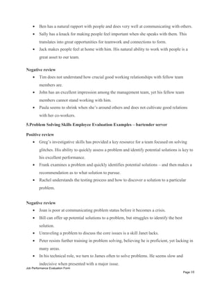 Bartender server performance appraisal | DOC