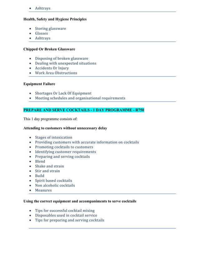 Bartenders training programmes sam hospitality academy | PDF