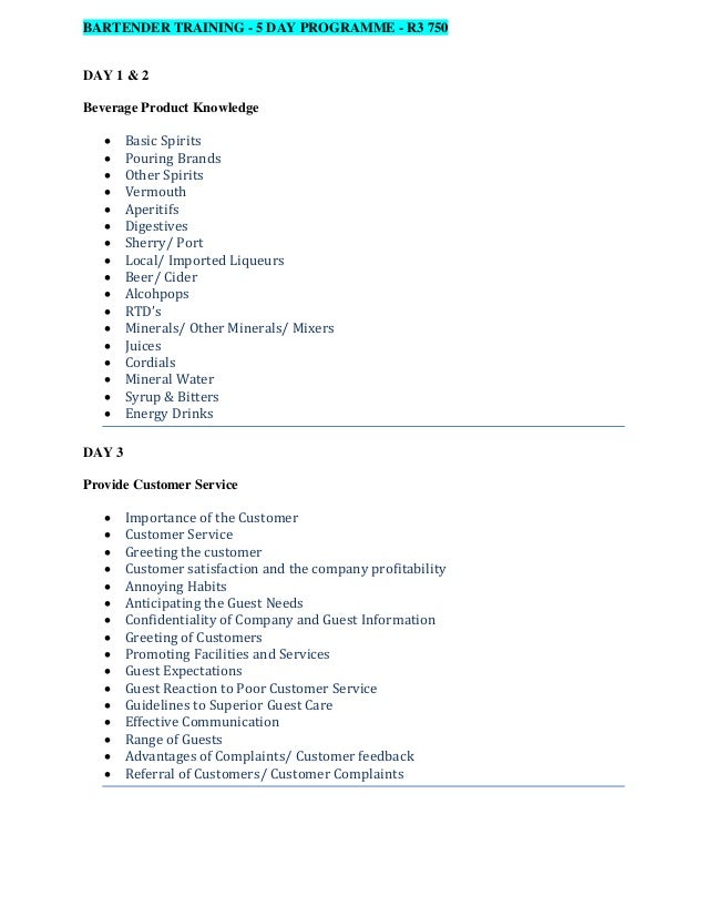 basic bartending knowledge