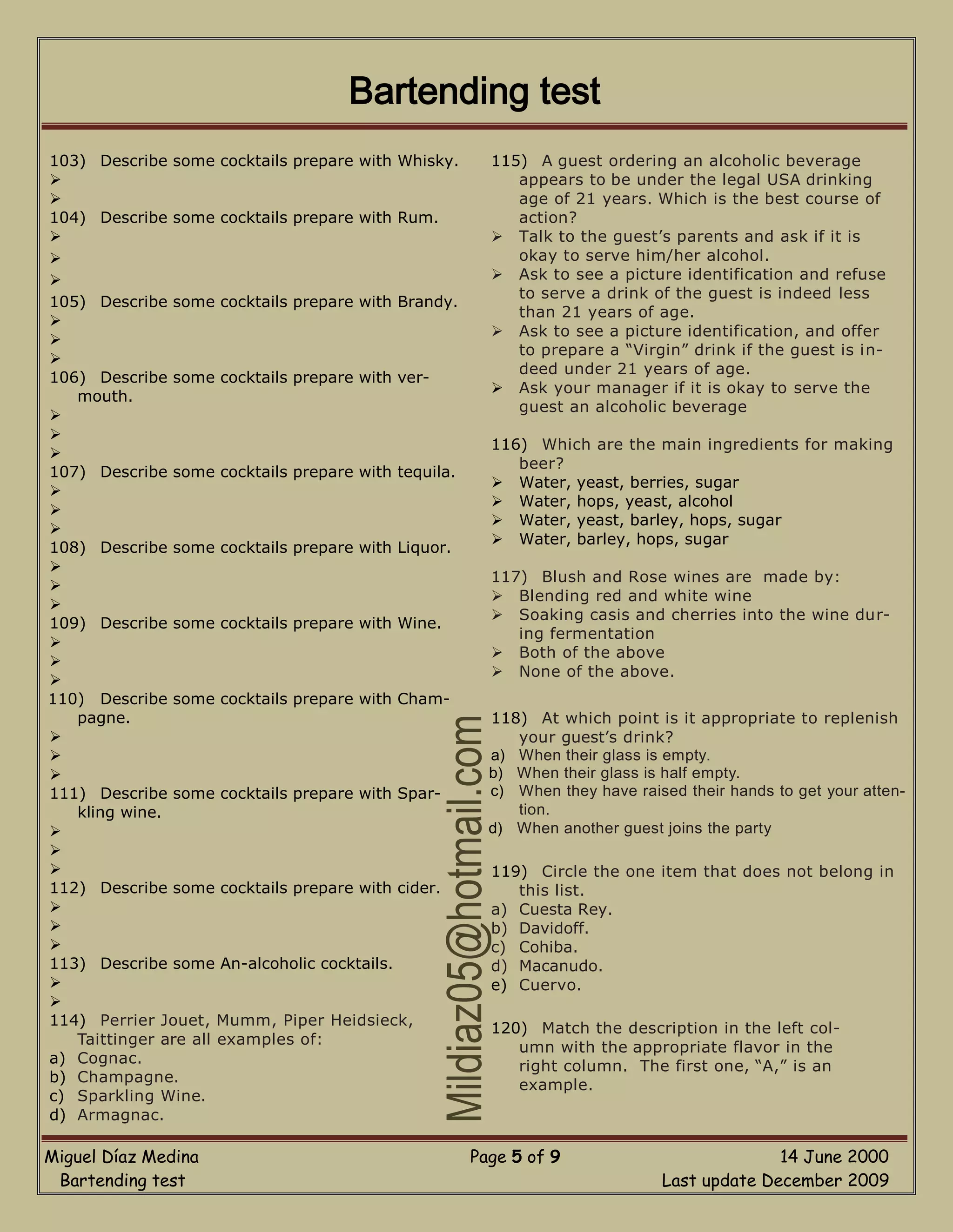 Bartending testing | PDF