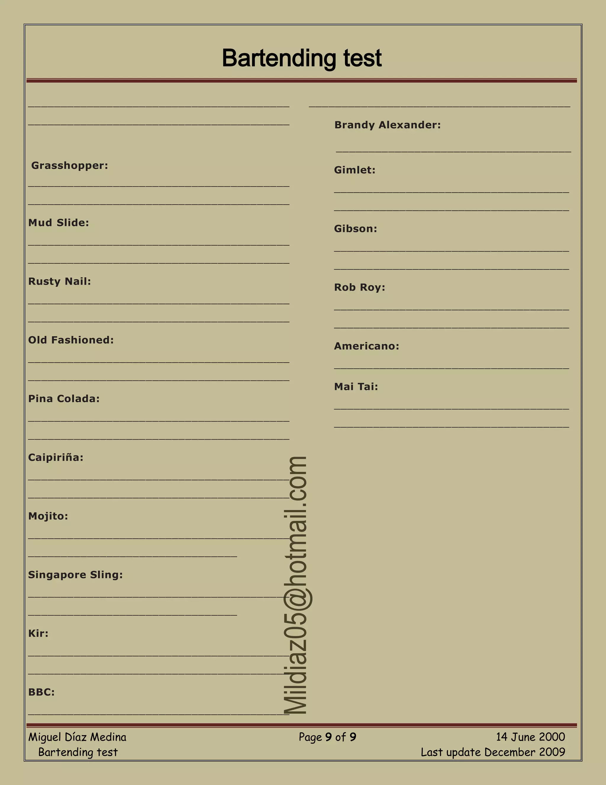 Bartending testing | PDF