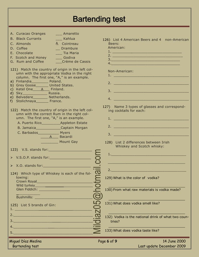 Bartending testing | PDF | Alcoholic Beverages | Food & Drink