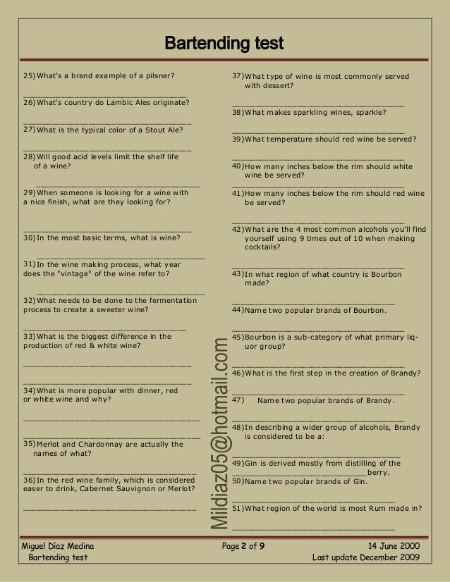 basic bartending knowledge