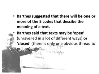 Barthes 5 narrative codes | PPTX
