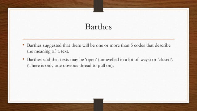 Barthes 5 narrative codes | PPTX