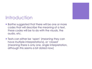 Barthes Narrative Codes | PPTX