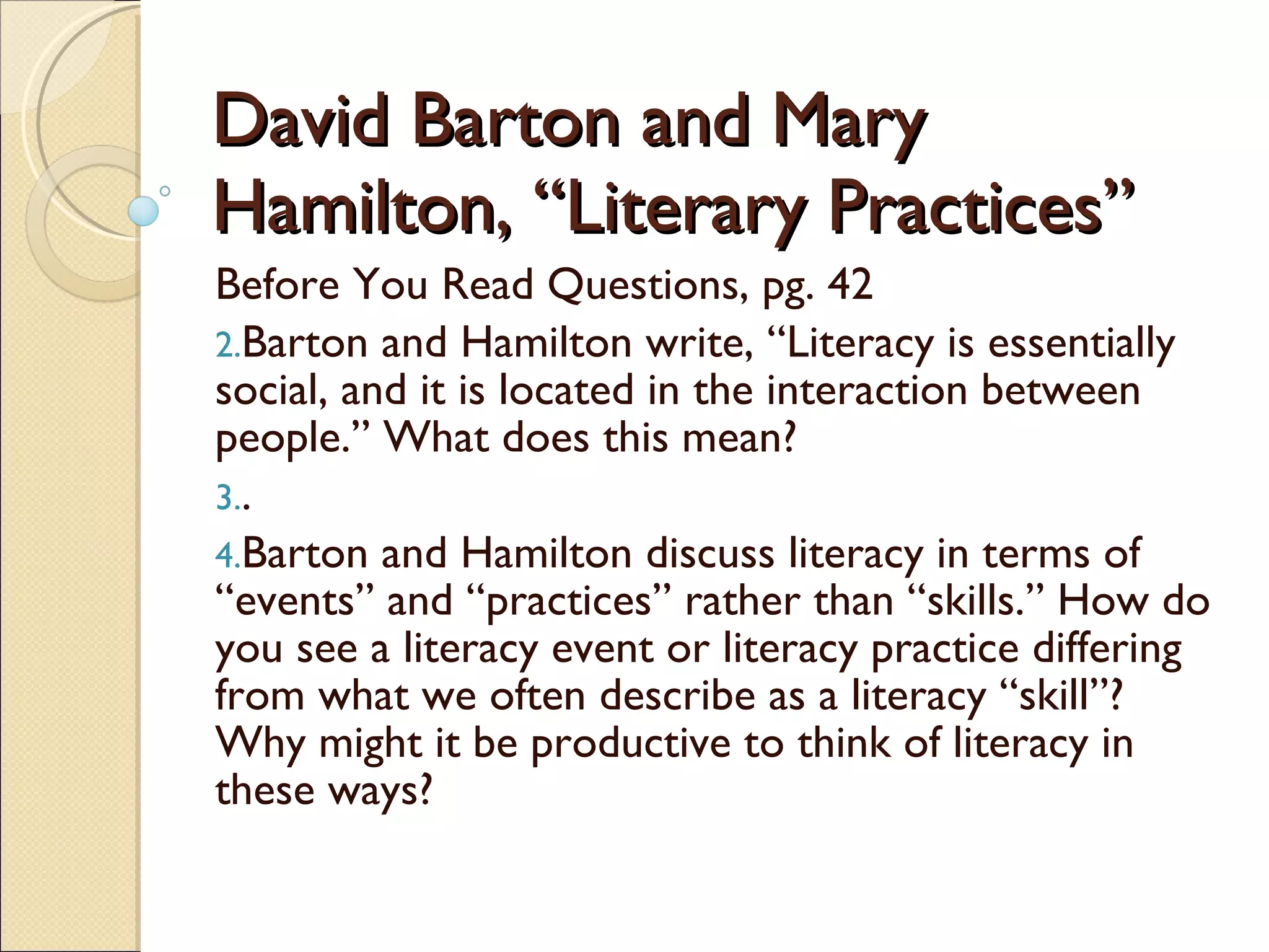Barton And Hamilton, Literary Practices | PPT