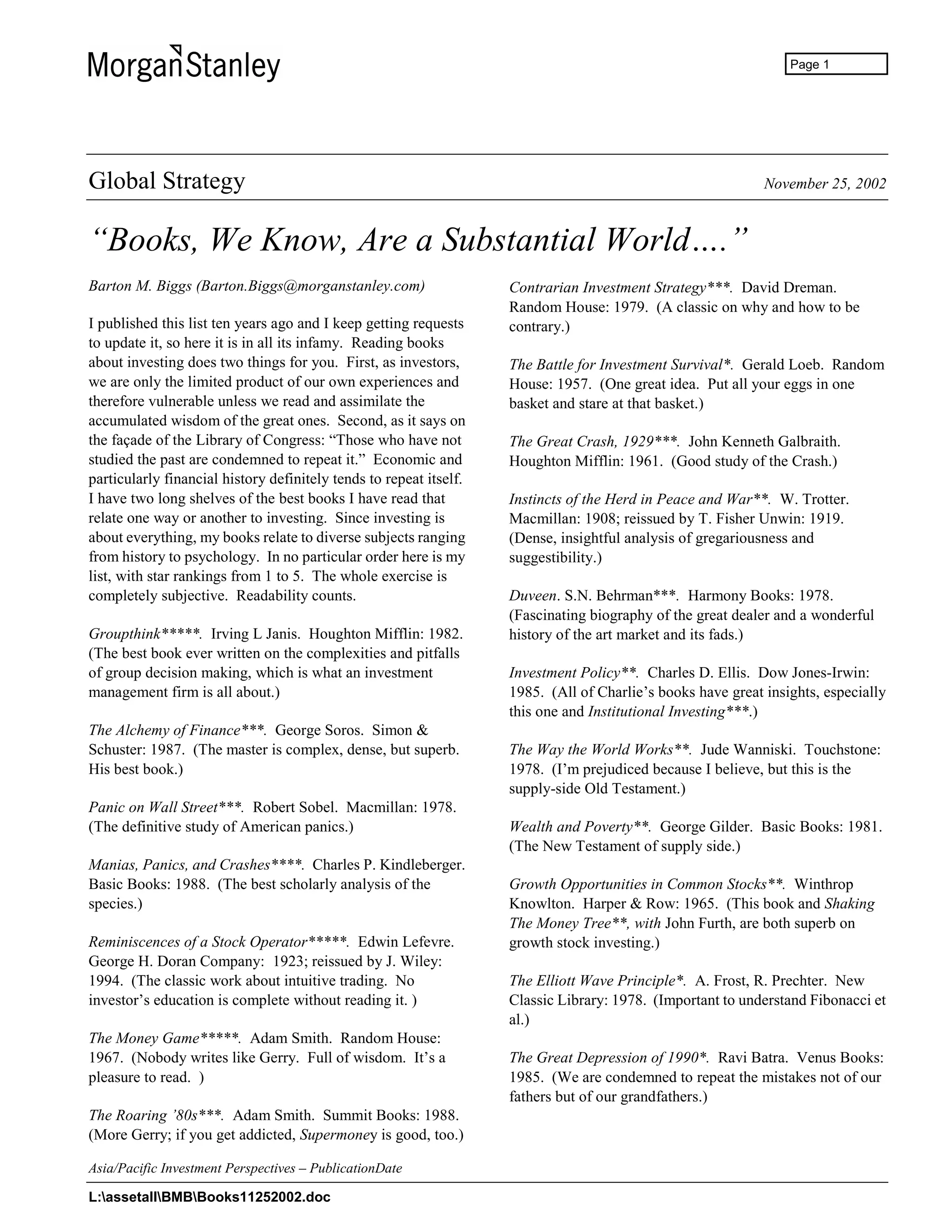 Barton biggs reading_list | PDF