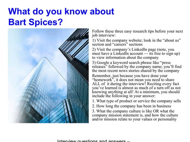 Bart spices interview questions and answers | PPT