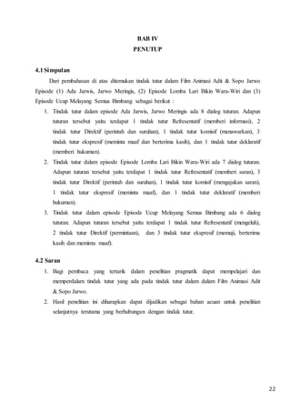 TINDAK TUTUR DALAM DIALOG FILM ANIMASI ADIT & SOPO JARWO | DOCX