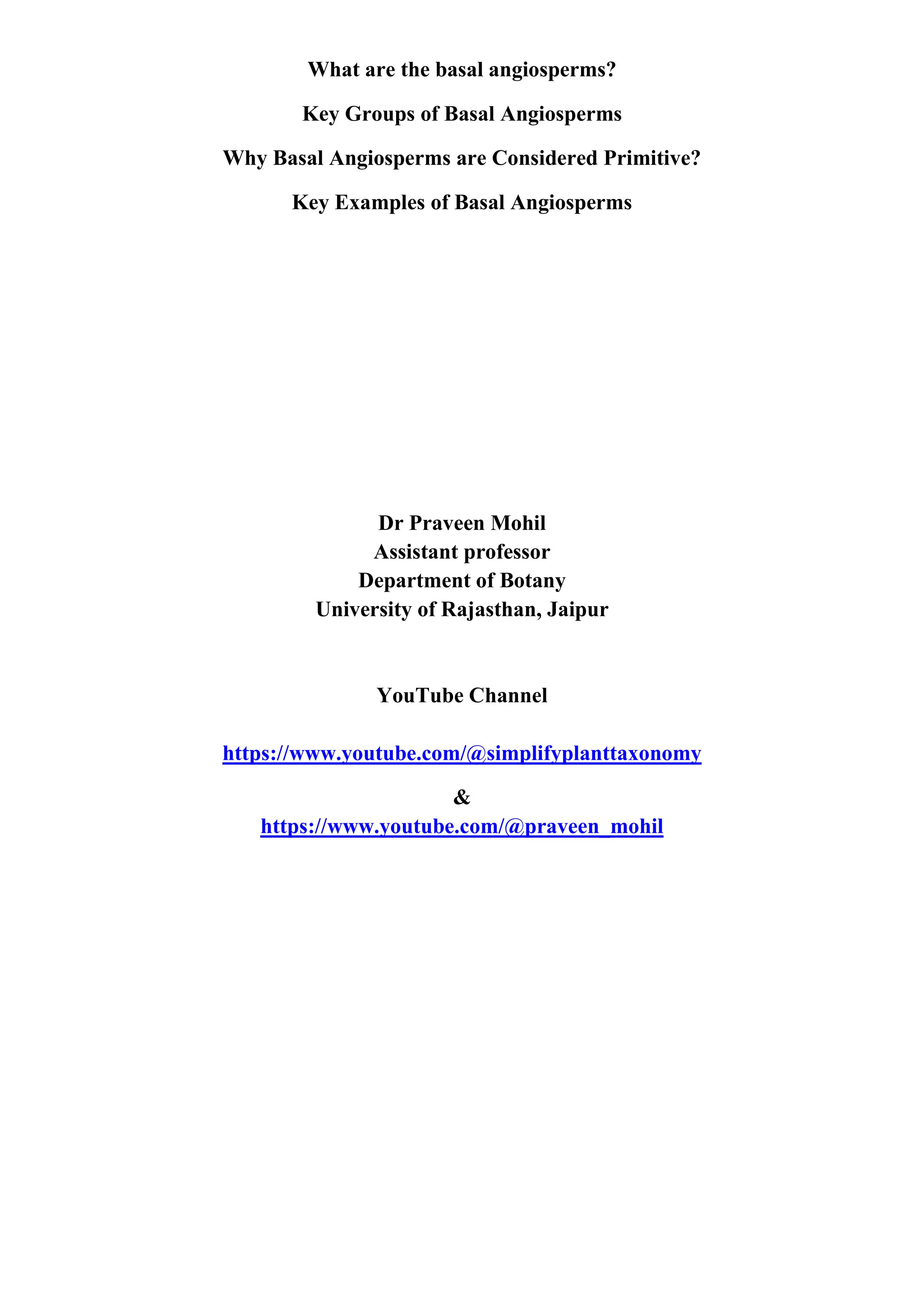 Basal angiosperms || Key Groups of Basal Angiosperms | PDF