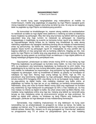 Isang artikulo na may pamagat na BASANOORING PINOY.docx