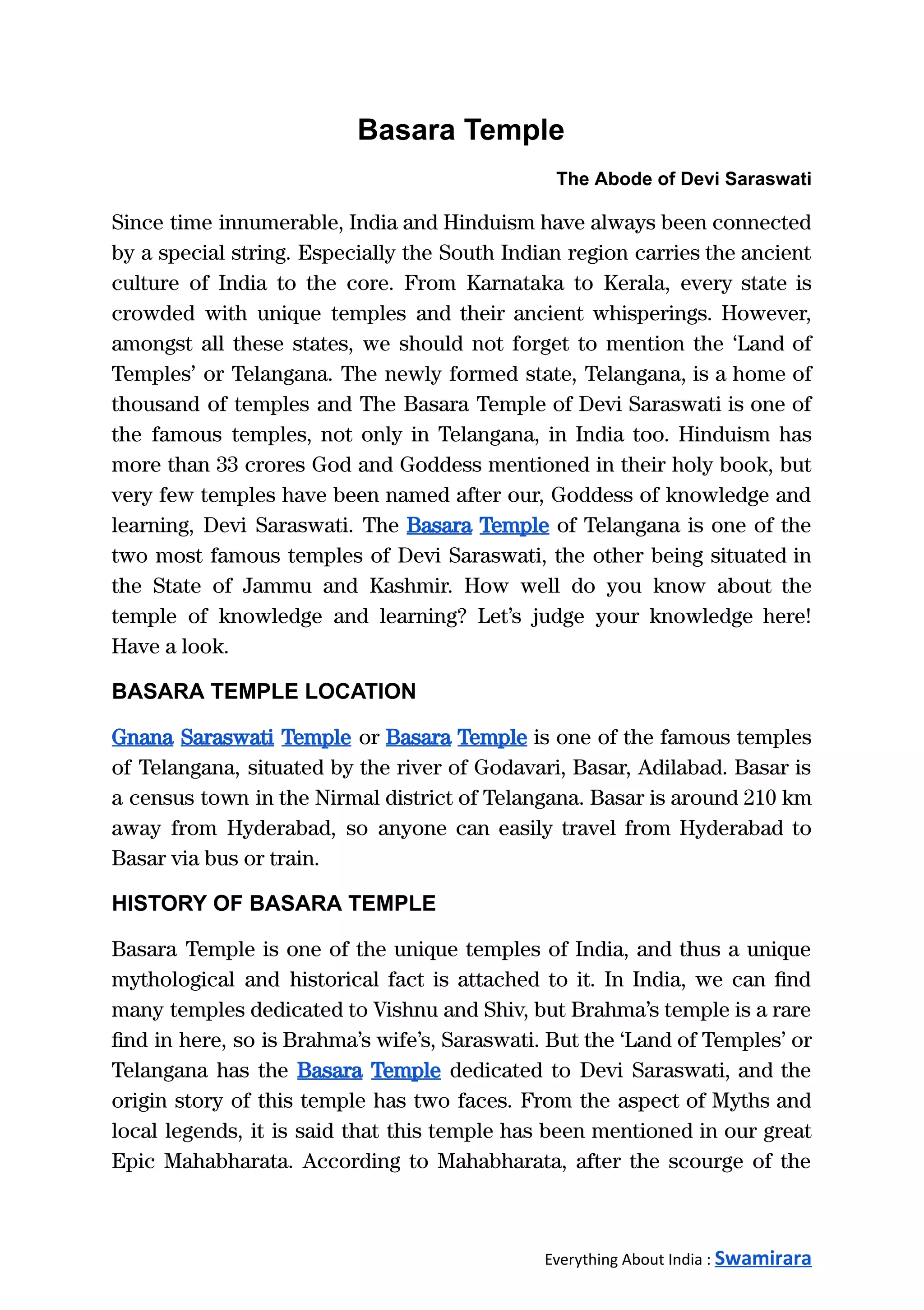 Basara Temple - Sri Gnan Saraswati Devastanam | PDF