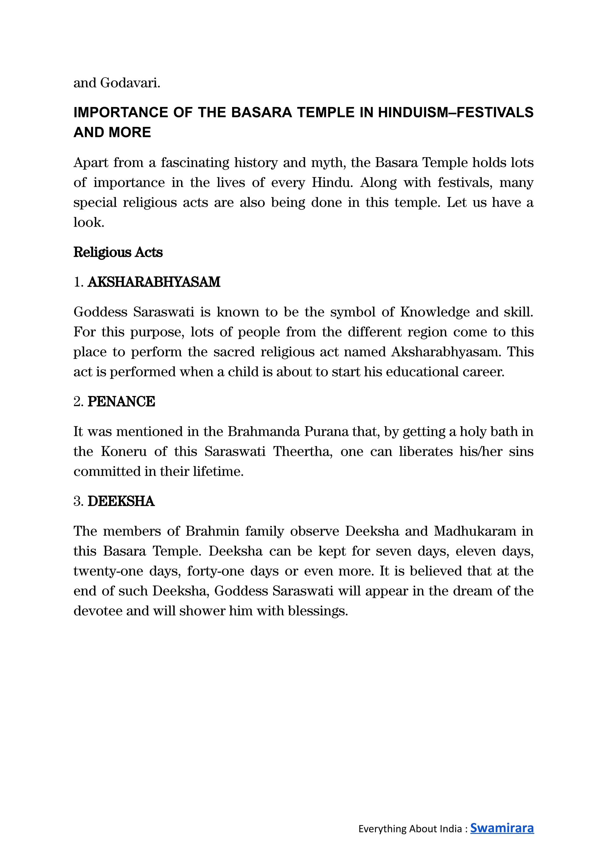 Basara Temple - Sri Gnan Saraswati Devastanam | PDF