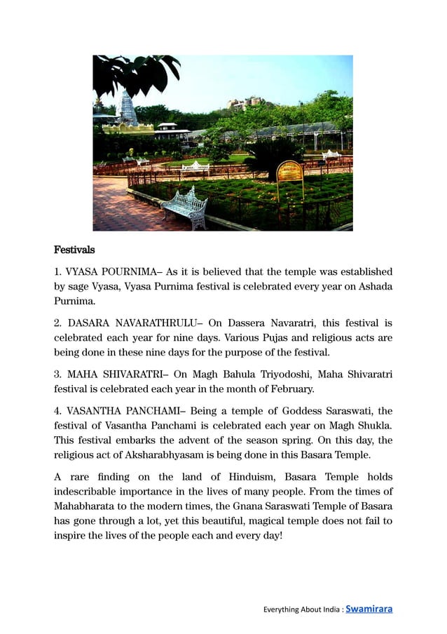 Basara Temple - Sri Gnan Saraswati Devastanam | PDF