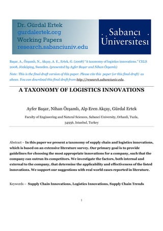 A taxonomy of logistics innovations | PDF