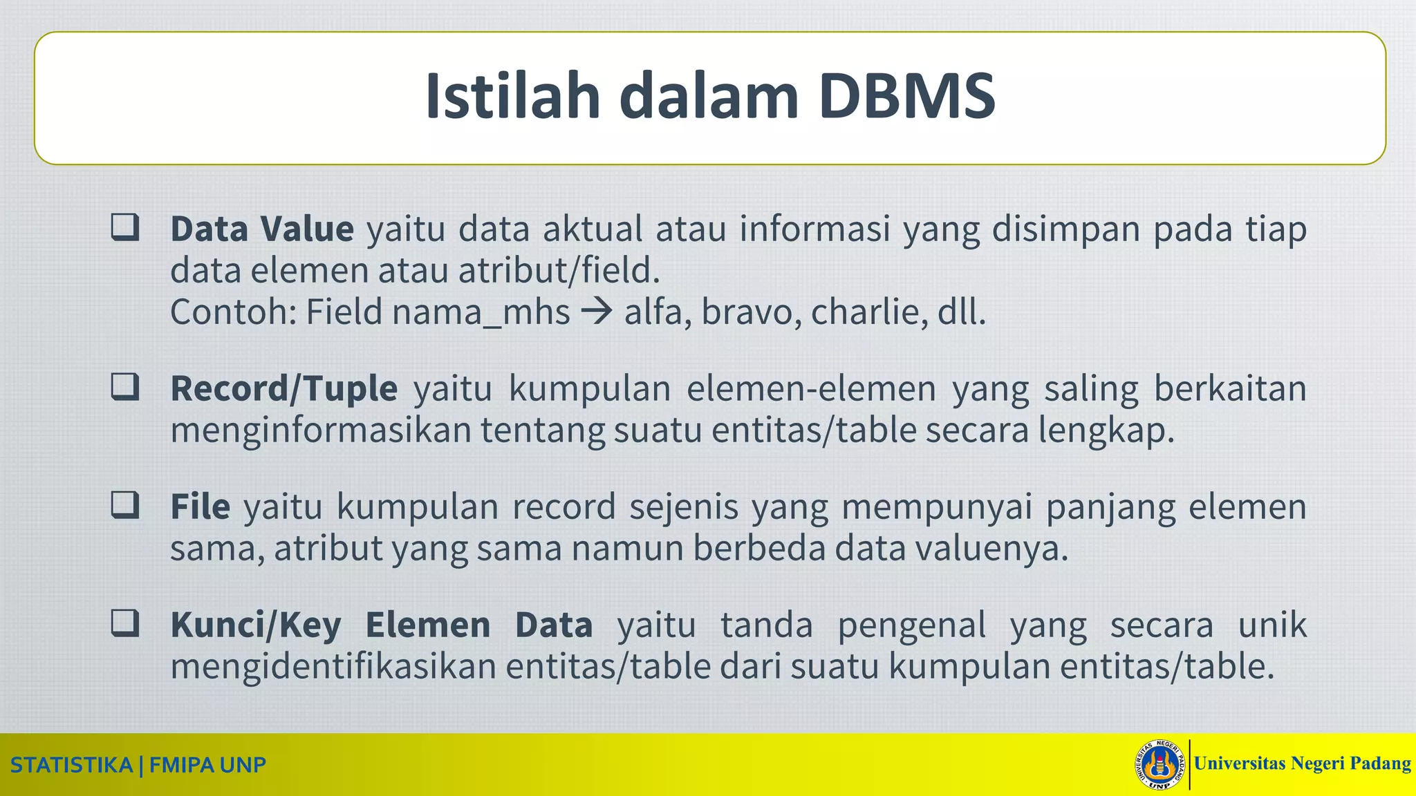 Basdat minggu 03 database management system (dbms) | PPT