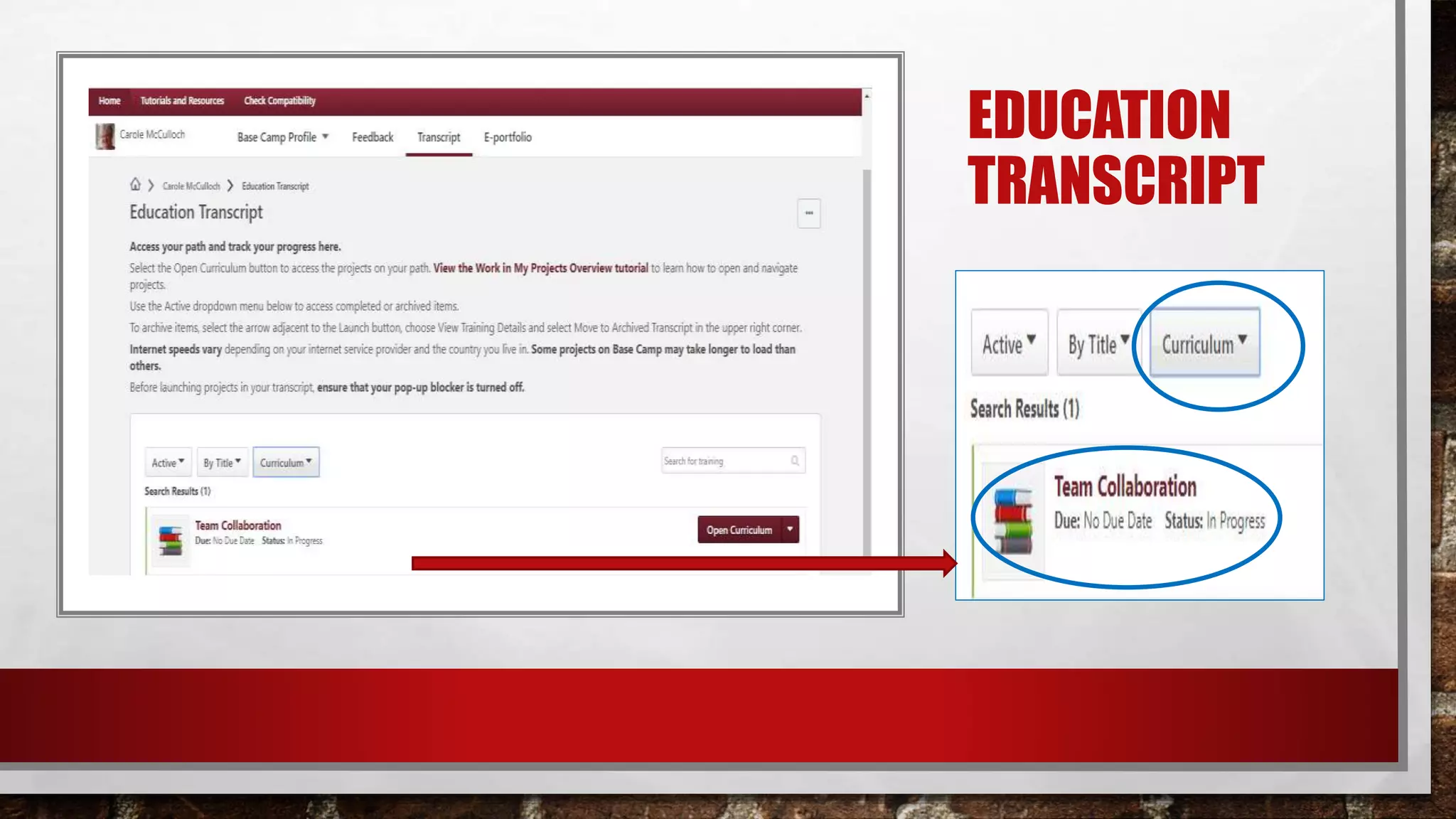 Base camp basics dashboard and transcript | PPT