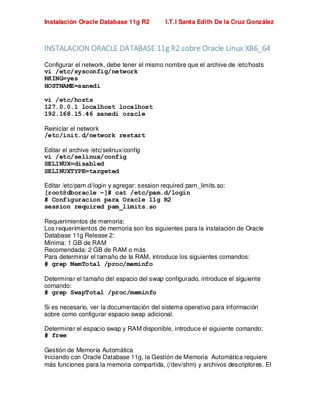 Instalación De Oracle Database 11g R2 Sobre Oracle Linux X8664