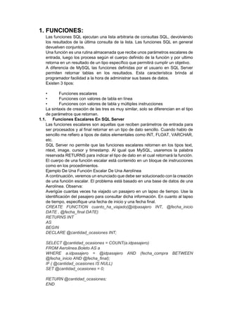 Base de Datos(Funciones, Vistas,Procedimientos Almacenados,Triggers) | PDF
