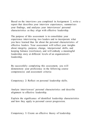 Based on the interviews you completed in Assignment 2, write a r | PDF