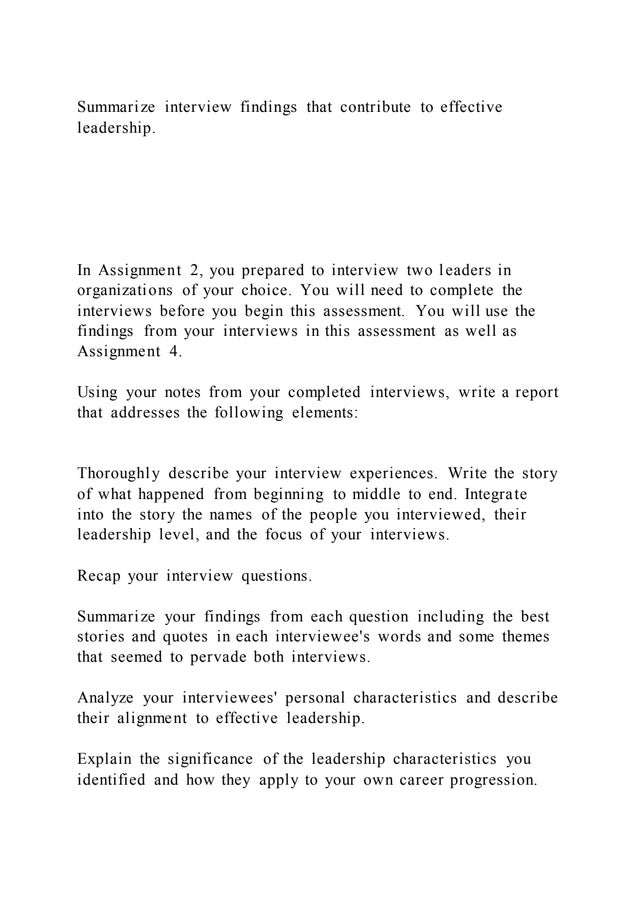 Based on the interviews you completed in Assignment 2, write a r | PDF