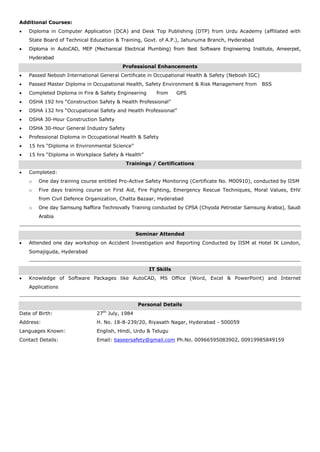 Baseer cv | PDF | Civil Engineering Industry | Industries