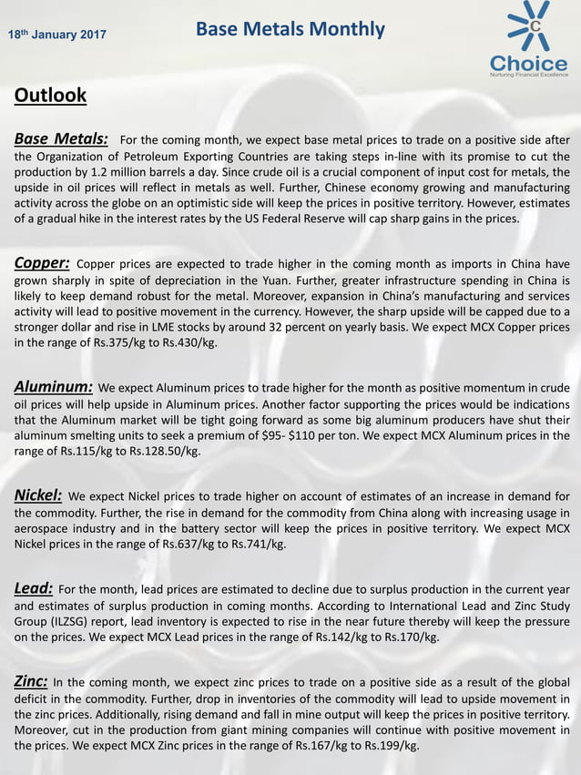 Base metals monthly 18th jan'17 | PDF