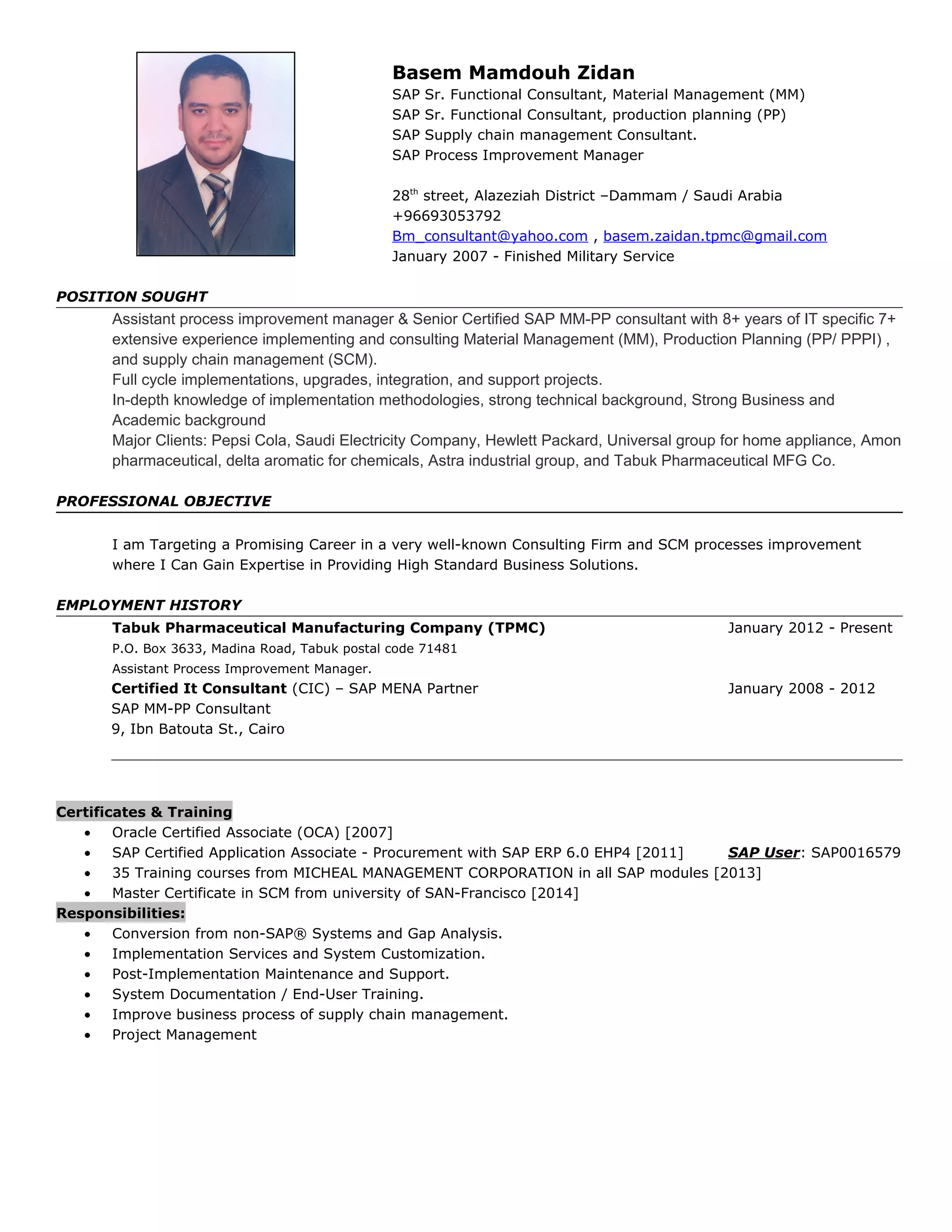 Basem zidan resume | DOC | Logistics | Business