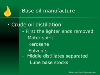 Base oils for lubricants manufacture & classification | PPT
