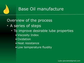 Base oils for lubricants manufacture & classification | PPT