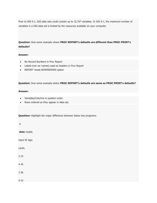 Base sas interview questions | DOCX