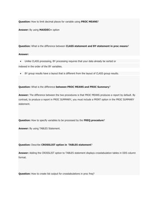 Base sas interview questions | DOCX