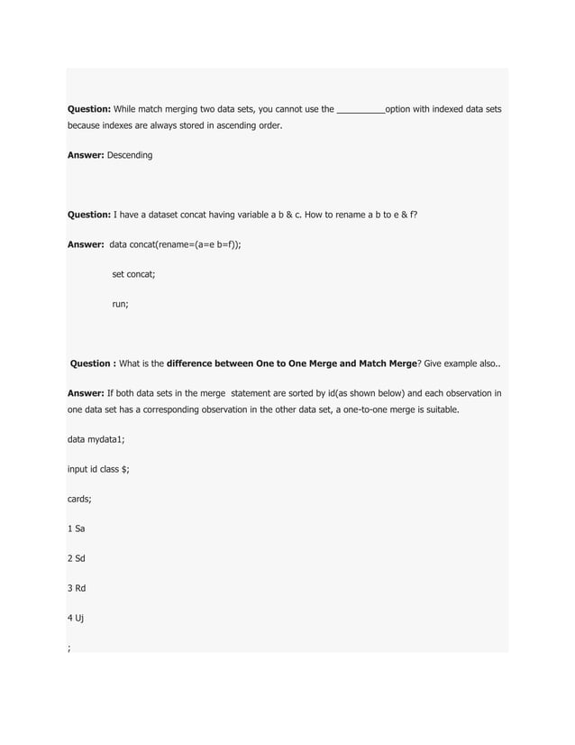 Base sas interview questions | DOCX | Programming Languages | Computing