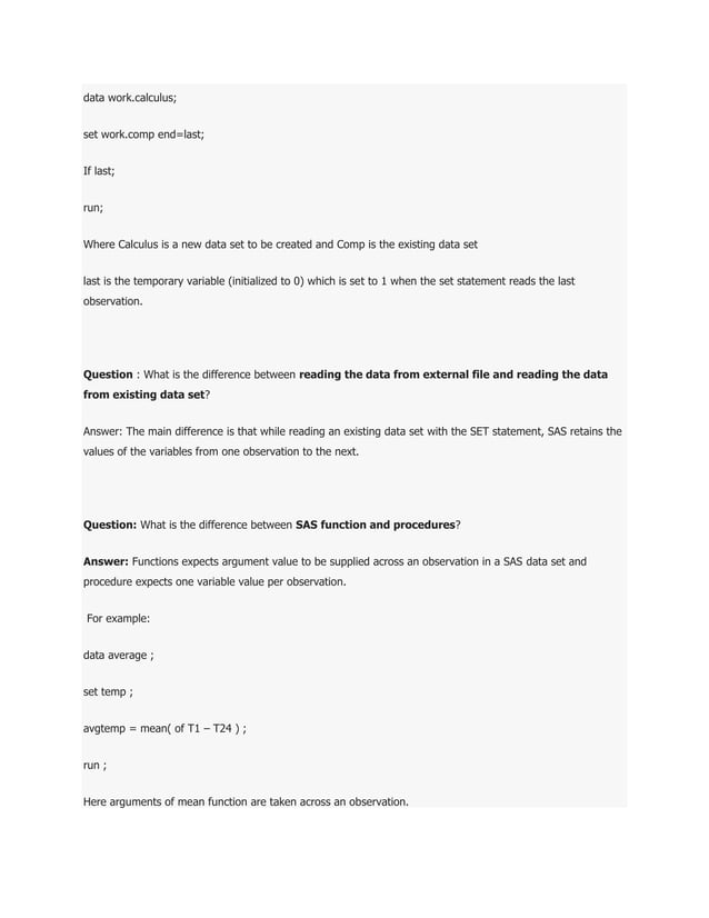 Base sas interview questions | DOCX | Programming Languages | Computing