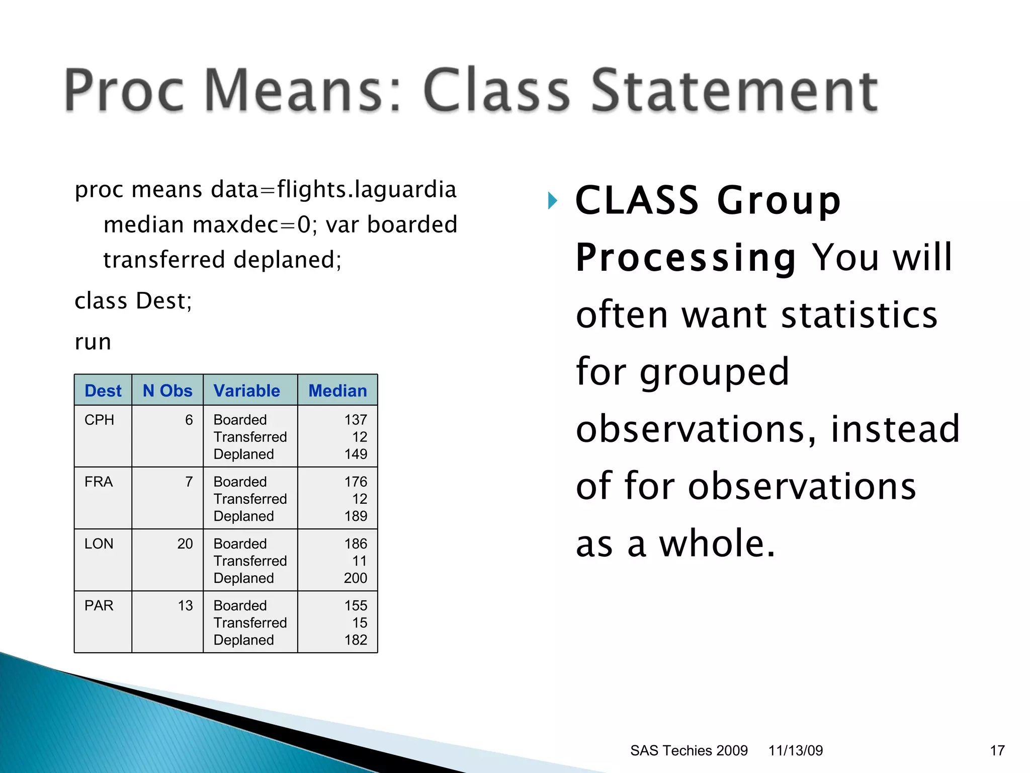Base Sas Statistics Procedures Ppt