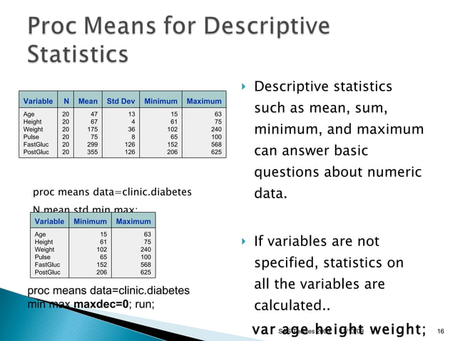 Base Sas Statistics Procedures Ppt