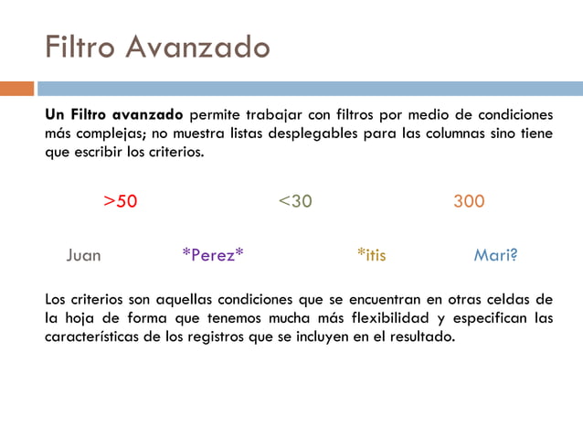 Filtro Avanzado en Excel | PPT