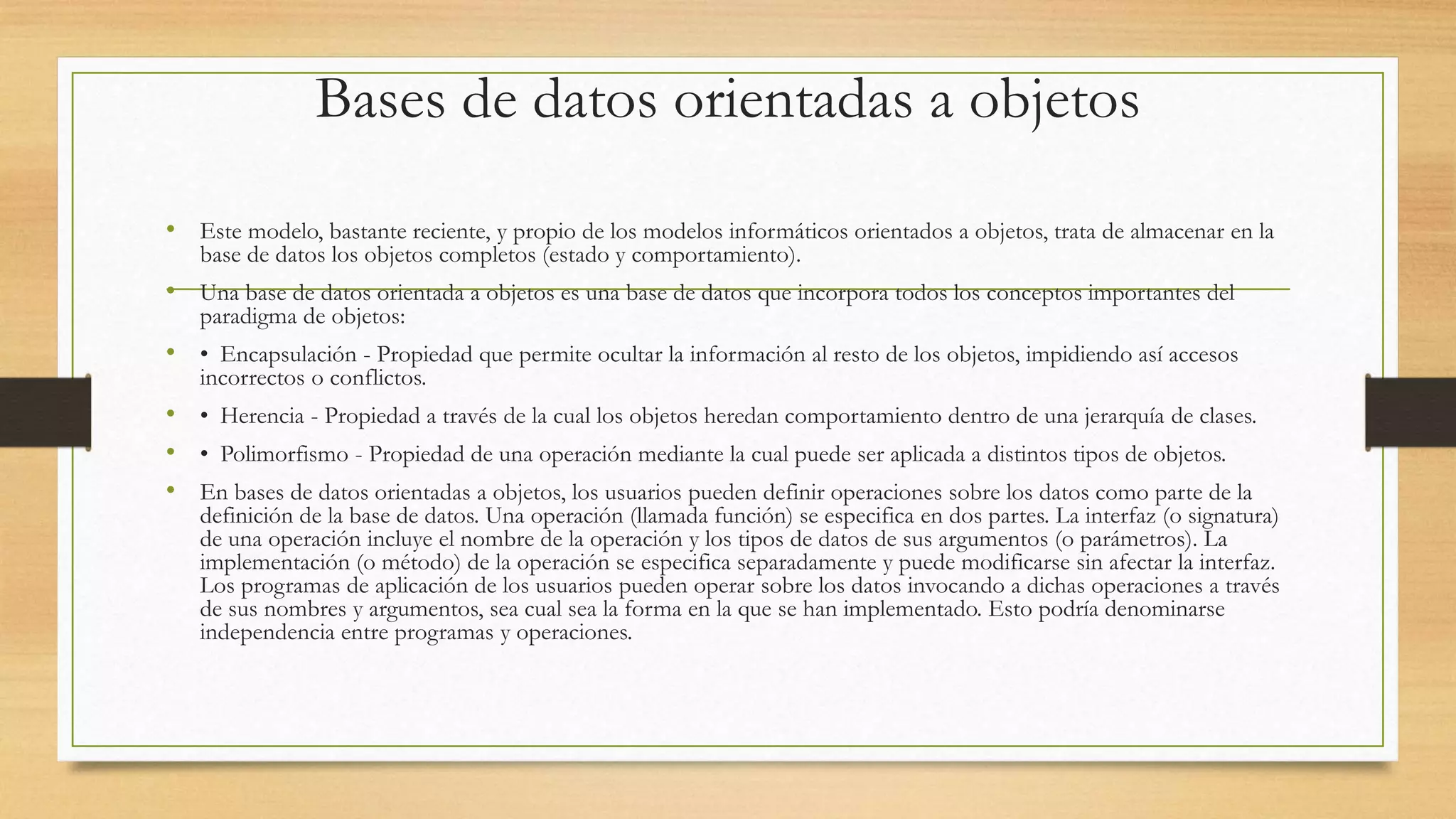 Bases de datos orientadas a objetos | PPTX